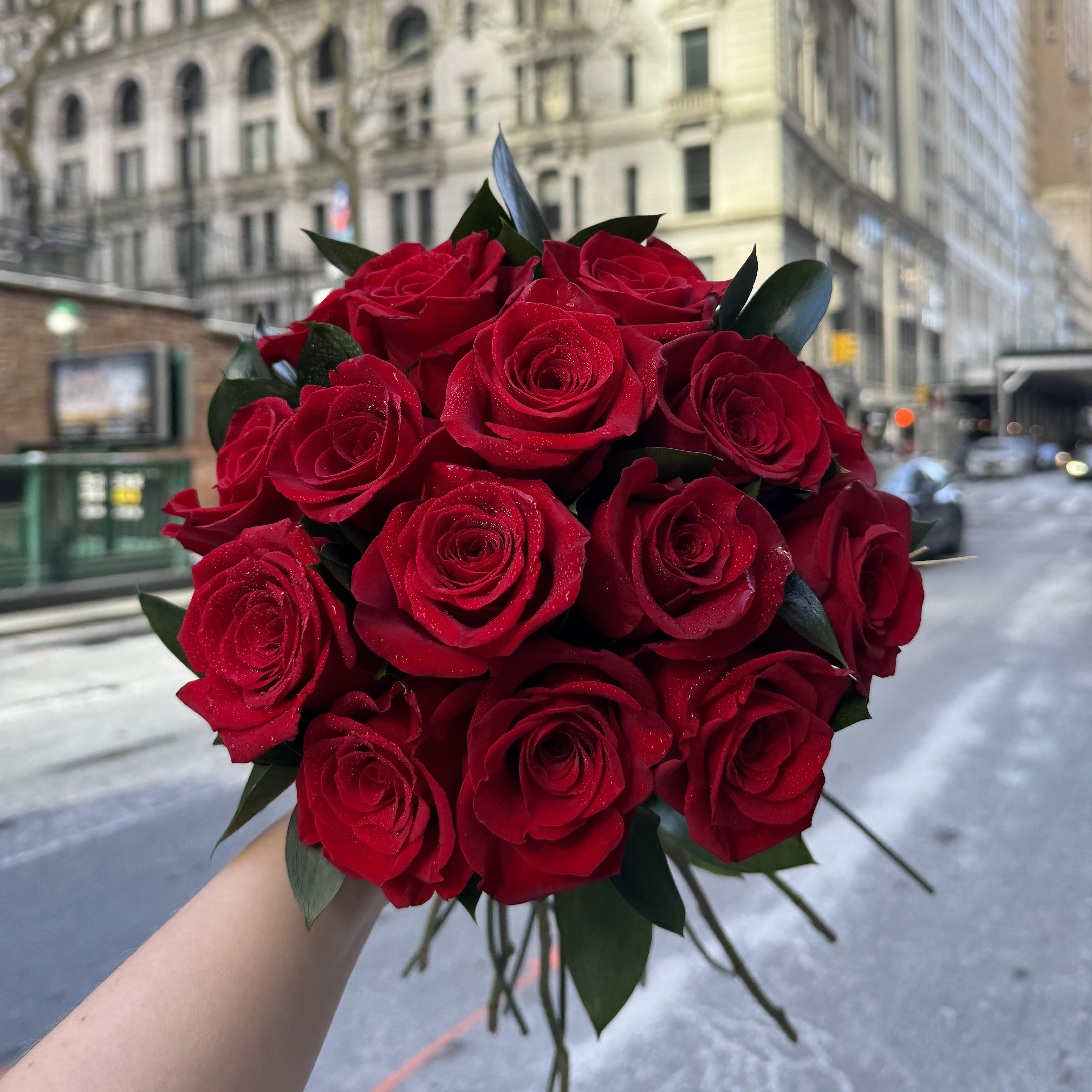 Hand-Tied Bouquet of Red Roses – City Blossoms